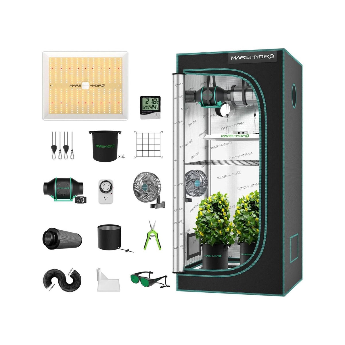 Mars Hydro TS 1000 Complete Grow Tent Kits Dimmable LED Grow Light+ ...